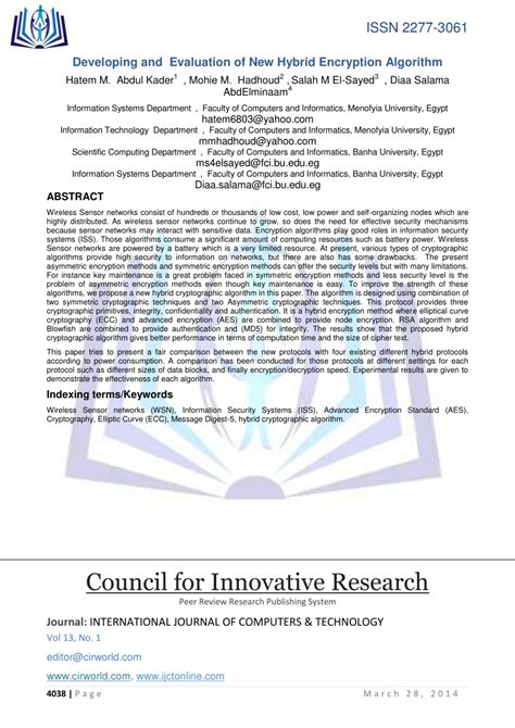 pdf developing and evaluation of new hybrid encryption algorithms