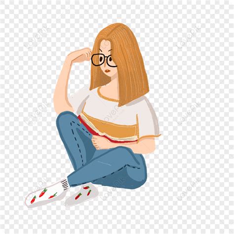 책을 읽는 소녀 Png 일러스트 무료 다운로드 Lovepik