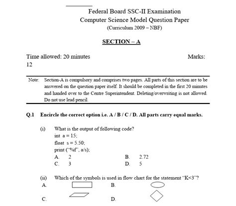 Fbise Class 10 Computer Science Model Paper With Pattern And Scheme Of