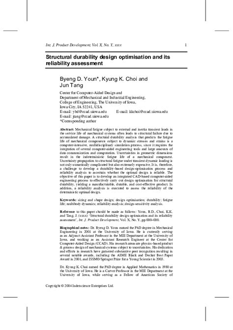 pdf structural durability design optimisation and its reliability