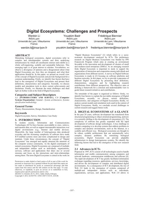 Pdf Digital Ecosystems Challenges And Prospects