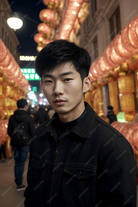 Chinese Man Celebrating Chinese New Year On The Street Premium Ai Generated Image