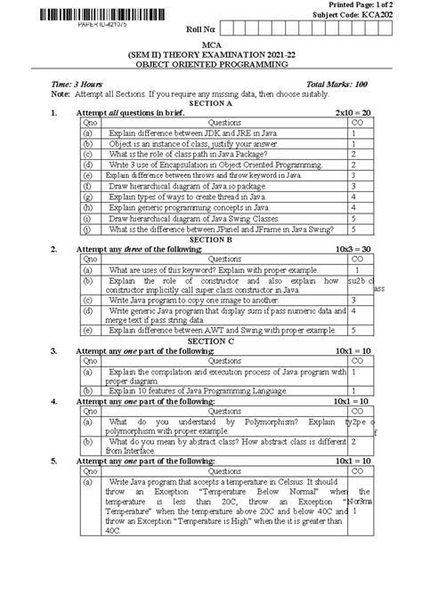 Oops Paper This Contain The Important Question For Oops Printed Page 1 Of 2 Subject Code