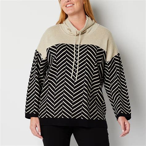 Liz Claiborne Plus Womens Cowl Neck Long Sleeve Chevron Pullover