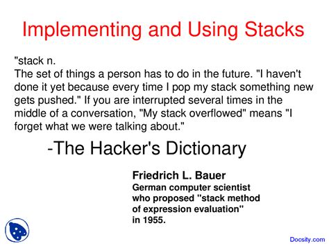 Implementing And Using Stacks Fundamentals Of Computer Science Lecture Slides Docsity