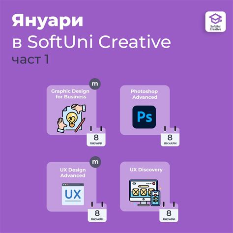 Ето и първата част обучения които ще стартират в Softuni Creative през месец януари 🟣 Модулът