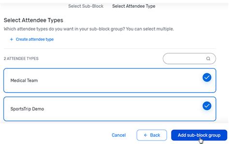 managing sub block groups in passkey events