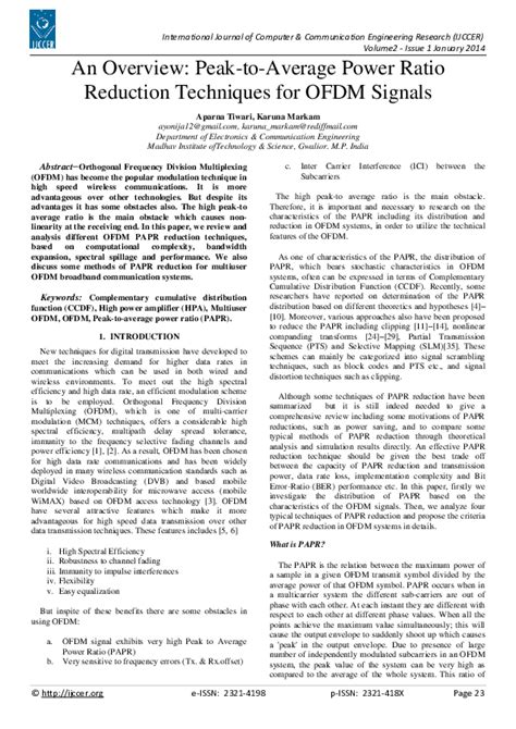 Pdf An Overview Peak To Average Power Ratio Nreduction Techniques