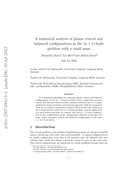 pdf a numerical analysis of planar central and balanced