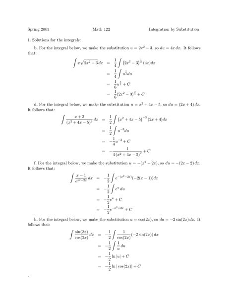 Notes On Integration By Substitution Fall 2003 Math 122 Docsity