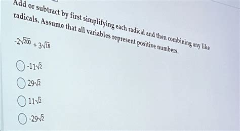 Solved Add Or Subtract By First Simplifying Each Radical And Chegg Com