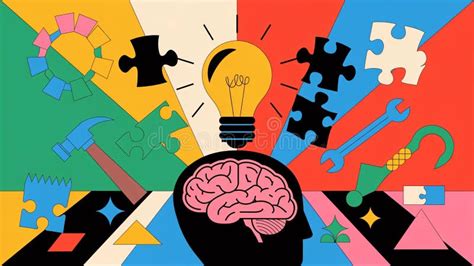 Creative Problem Solving Illustrated Through Inspired Brain And Puzzle Icons Stock Illustration