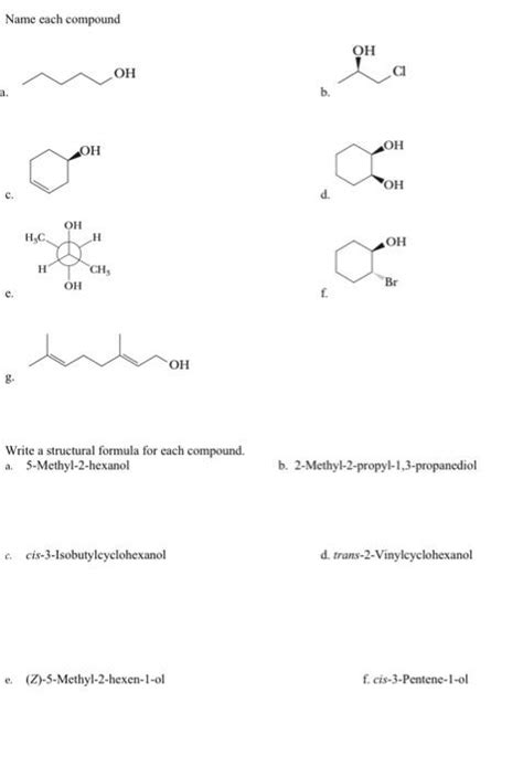 solved name each compound b c d e f g write a