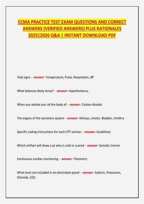 Ccma Practice Test Exam Questions And Correct Answers Verified Answers