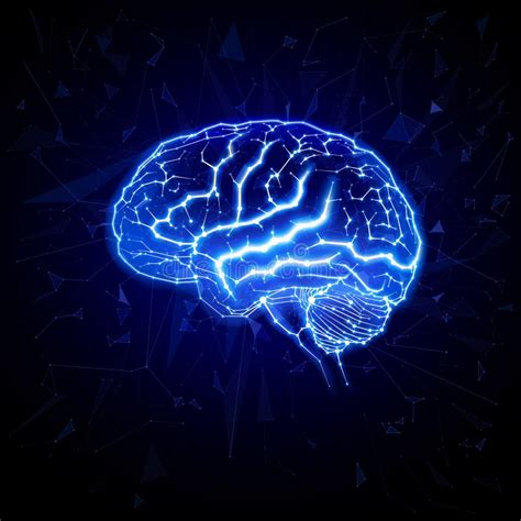 A Modern Technological Illustration Of The Human Brain Using Geometric Shapes Arranged On A Dark