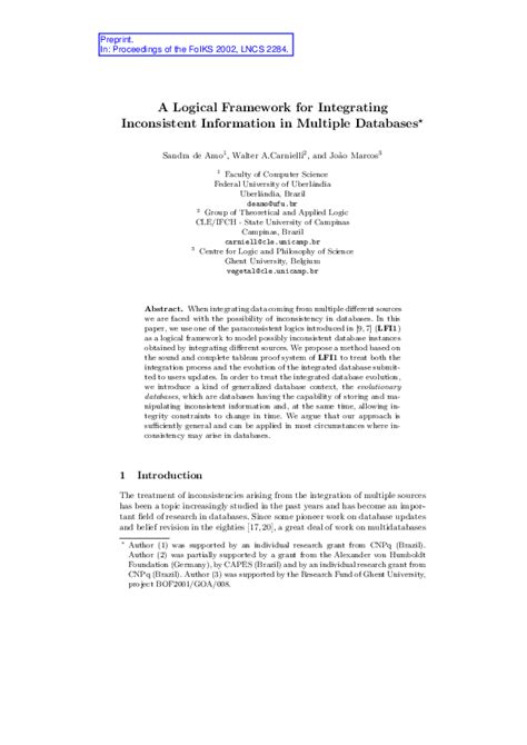 Pdf A Logical Framework For Integrating Inconsistent Information In Multiple Databases