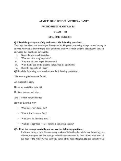 Class 7 Army School Holiday Homework Pdf Natural Environment Rock