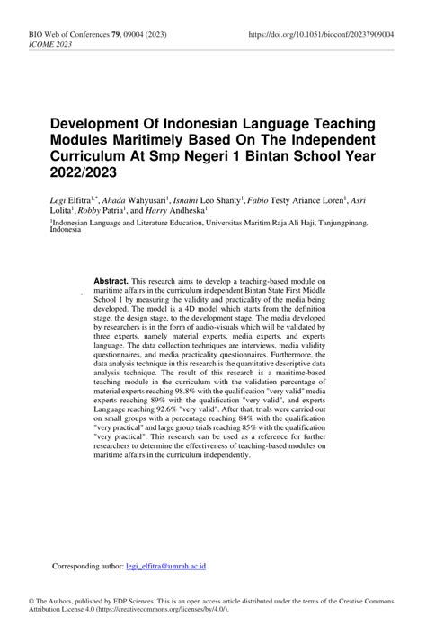 Pdf Development Of Indonesian Language Teaching Modules Maritimely
