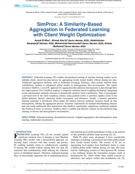 Pdf Simprox A Similarity Based Aggregation In Federated Learning With Client Weight Optimization