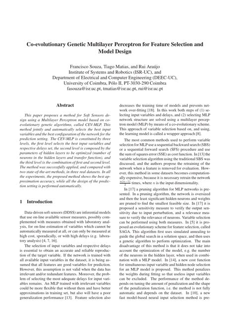Pdf Co Evolutionary Genetic Multilayer Perceptron For Feature Selection And Model Design