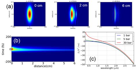 A Spatio Temporal Profiles Of The Pulse After 0 2 And 6 Cm