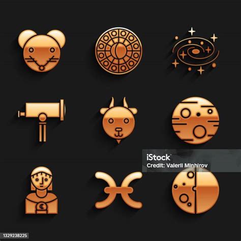 세트 양자리 조디악 물고기자리 태양의 일식 행성 화성 점성술 여자 망원경 은하 웨이 나선형 은하와 쥐 아이콘 벡터 0명에 대한 스톡 벡터 아트 및 기타 이미지 Istock