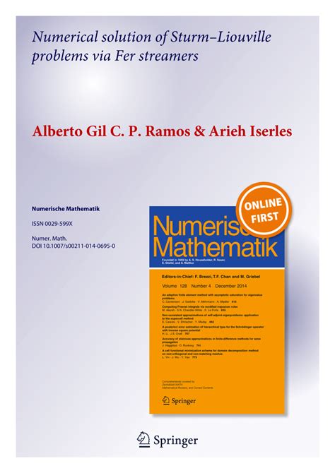 Pdf Numerical Solution Of Sturm Liouville Problems Via Fer Streamers