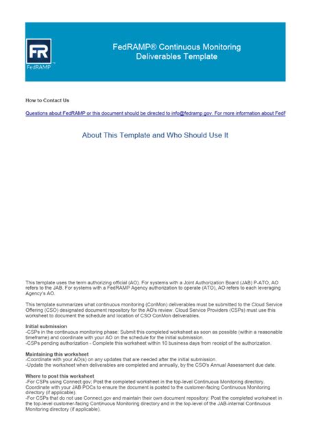 Fedramp Continuous Monitoring Deliverables Template Pdf Penetration