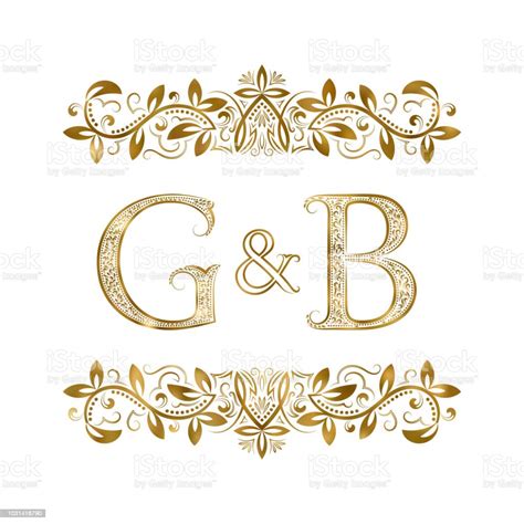 G와 B 빈티지 이니셜 기호입니다 글자 장식 요소에 의해 포위 된다 결혼식 또는 로얄 스타일에서 비즈니스 파트너 모노 그램입니다 알파벳 B에 대한 스톡 벡터 아트 및 기타
