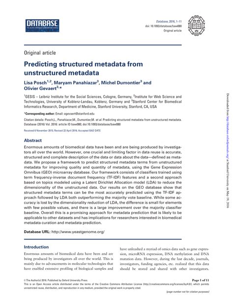 Pdf Predicting Structured Metadata From Unstructured Metadata