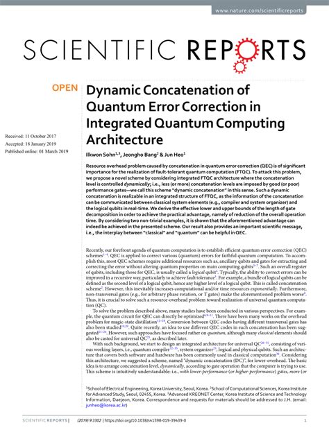 Pdf Dynamic Concatenation Of Quantum Error Correction In Integrated Quantum Computing Architecture