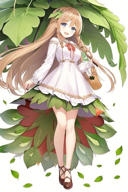 Premium Ai Image Anime Girl With A Plant And Leaves