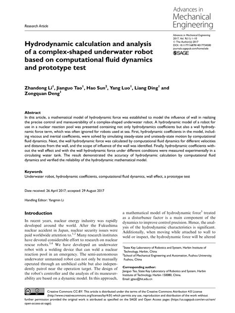 Pdf Hydrodynamic Calculation And Analysis Of A Complex Shaped Underwater Robot Based On