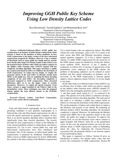 Pdf Improving Ggh Public Key Scheme Using Low Density Lattice Codes