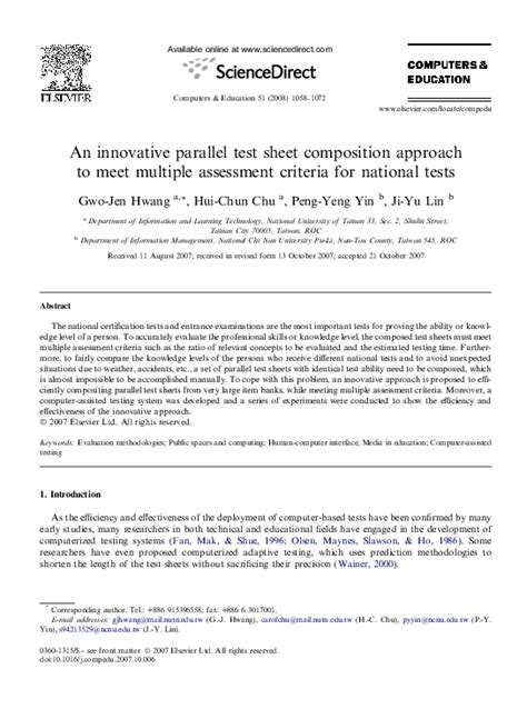 Pdf An Innovative Parallel Test Sheet Composition Approach To Meet