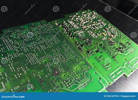 Various Stages Of Smd Surface Mount Technology Montage Vivid Green Pcb