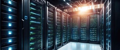 Dramatic View Of A Powerful Server Room Showcasing Modern Technology