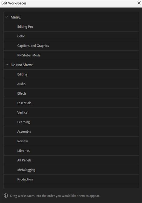 Solved Edit Workspaces Not Behaving Correctly Adobe Community 13569033