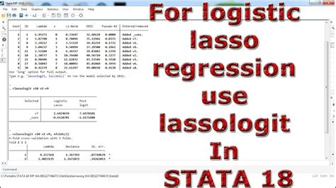 For Logistic Lasso Regression Use Lassologit With Stata 18 Youtube