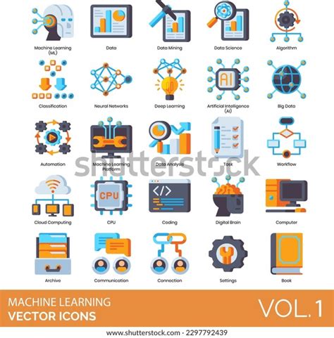 machine learning icon set including automation stock vector royalty
