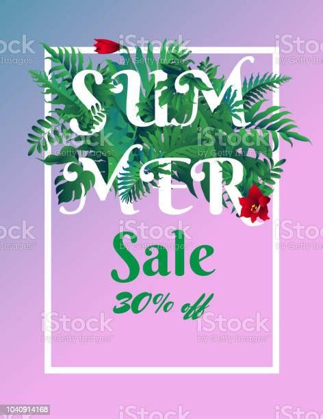 여름 판매 배너 보라색 열 대 나뭇잎 배경 이국적인 열 대 나뭇잎 배너 전단지 초대장 포스터 웹 사이트 또는 인사말 카드에 대 한 디자인 벡터 일러스트 레이 션 0명에 대한