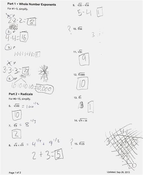 Simplifying Rational Exponents Worksheet