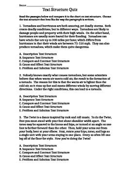Text Structure Quiz 2 By Carol Dodson Teachers Pay Teachers