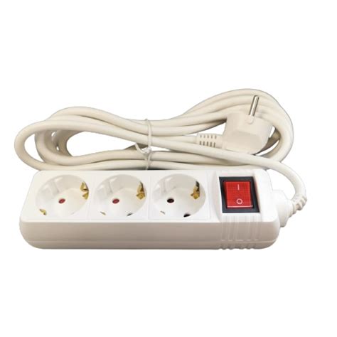 Удължител 3 гнезда кабел 3м 3х1 5мм Бял с превключвател и защита за деца Quark Emag Bg