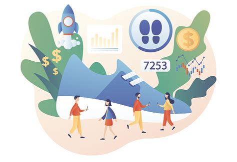 단계 카운터 디지털 스니커 돈을 벌기 위해 걷기 모바일 앱 보수계 피트니스 트래커 개념 암호화 통화 동전 현대 플랫 만화 스타일 흰색 배경에 벡터 일러스트 레이 션 개념에