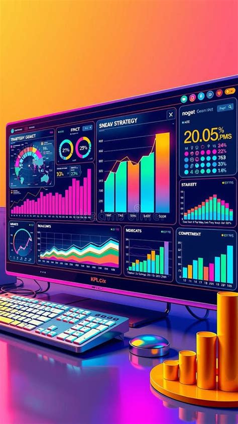 Vibrant Data Dashboard With Futuristic Analytics On Desktop Monitor
