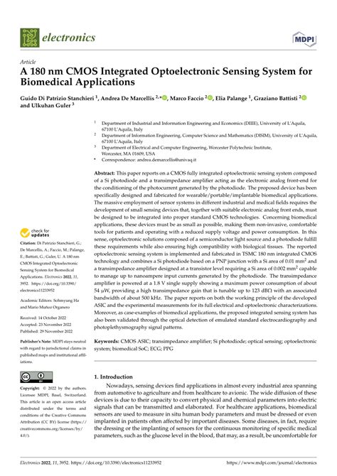 pdf a 180 nm cmos integrated optoelectronic sensing system for