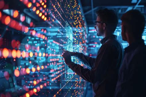 Technologists Collaborate With Interactive Data Visualization Premium Ai Generated Image