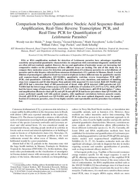 Pdf Comparison Between Quantitative Nucleic Acid Sequence Based Amplification Real Time