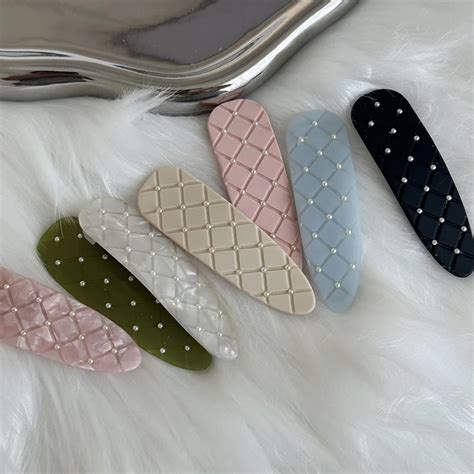 아세테이트 진주 바레트 격자무늬 물방울 기하학 헤어핀 한국 인스타그램 여성 액세서리 사이드 핀 헤어 클립 신제품